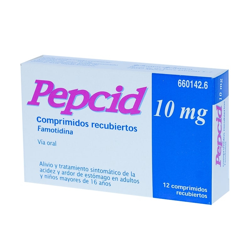 PEPCID 12 comprimidos para tratar la acidez y el ardor de estómago.